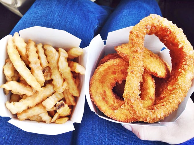The dynamic duo of fried goodness. These fries and onion rings are the Batman and Robin of side dishes.