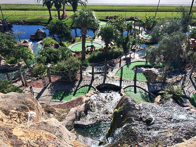Waterfalls and windmills and pirate ships, oh my! It's like someone spilled a bottle of rum on a pop-up book.