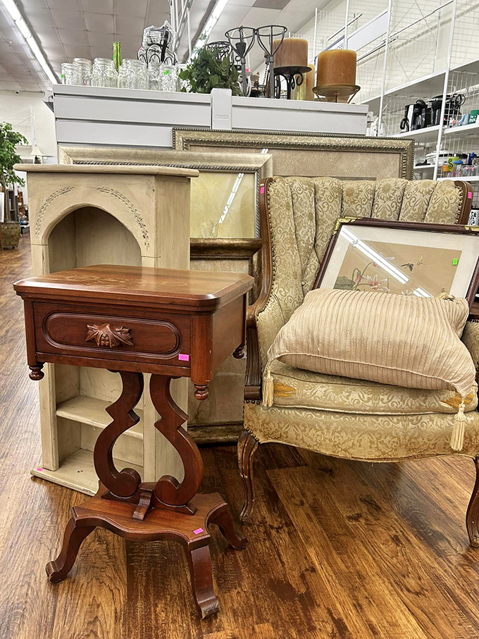 Sit a spell and imagine the possibilities! This furniture section is where vintage charm meets modern bargain hunting. Your living room's new best friend awaits.