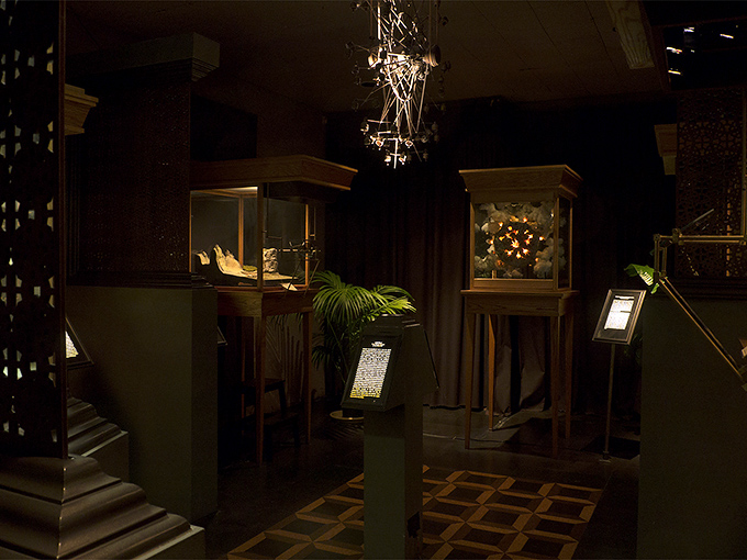 "Where Victorian parlor meets mad scientist's lair." Antique furniture and mysterious artifacts create an atmosphere of elegant eccentricity.