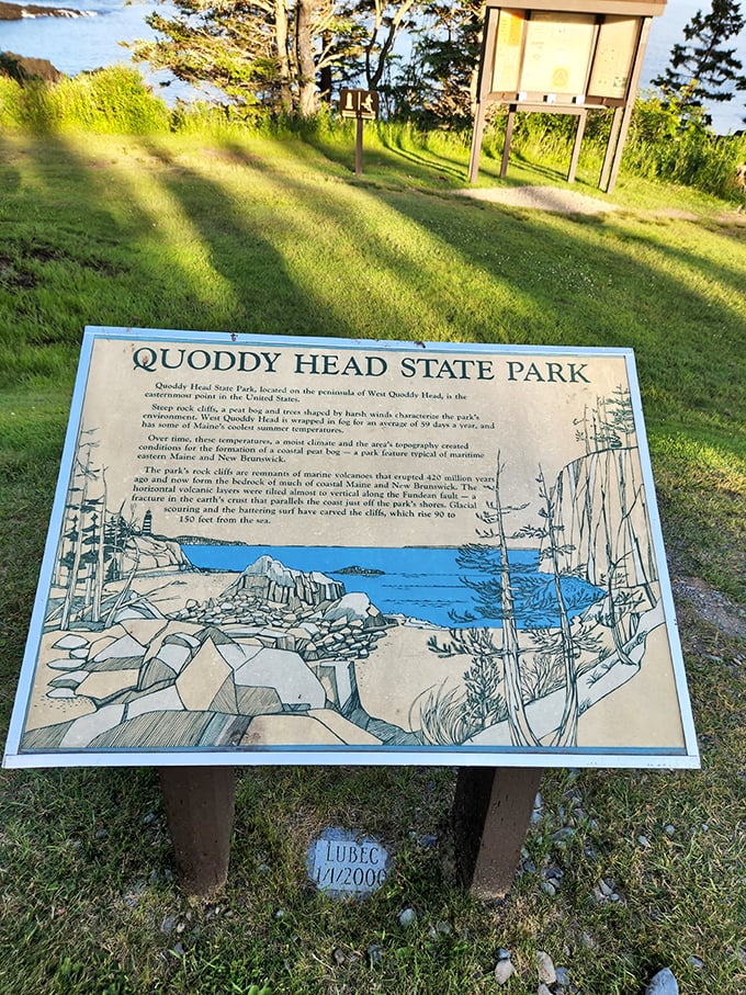 Reading between the lines! This informative plaque is like a CliffsNotes version of Maine's coastal wonders.