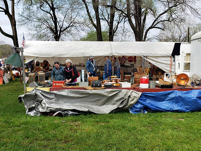 Bargain hunters on the prowl! These shoppers are ready to haggle their way to vintage victory.