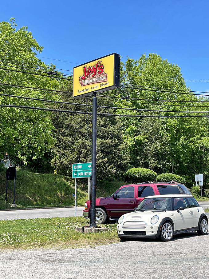 Follow the yellow sign to flavor town! Jay's isn't just a restaurant - it's a beacon of hope for hungry travelers and locals alike.