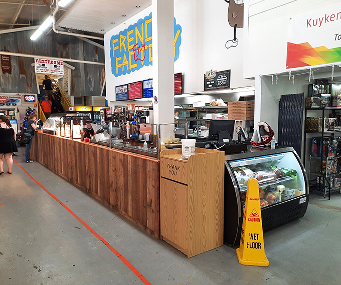 Fuel up for more shopping at this snack bar. Because nothing says "I'm a savvy shopper" like balancing a corn dog and a vintage lamp.