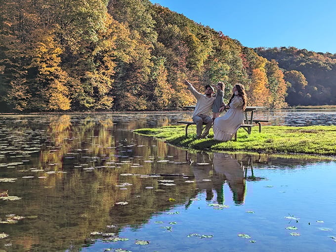 Lakeside bliss: These visitors have mastered the art of relaxation. It's like they've found the real-life "chill" button.