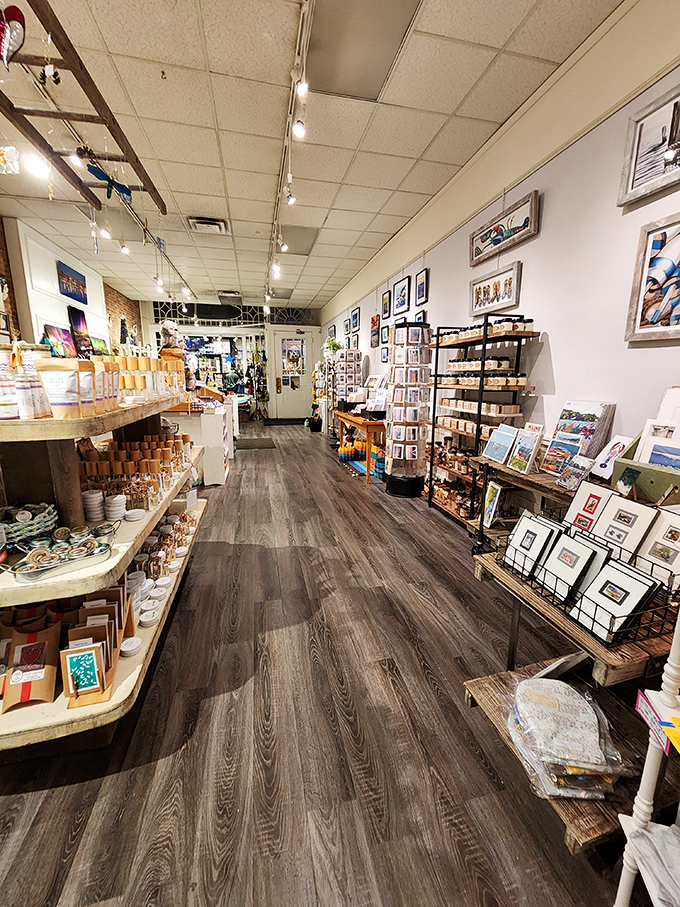 Wide aisles for wide-eyed shoppers. This space invites you to lose yourself in Maine-made magic, without literally getting lost.