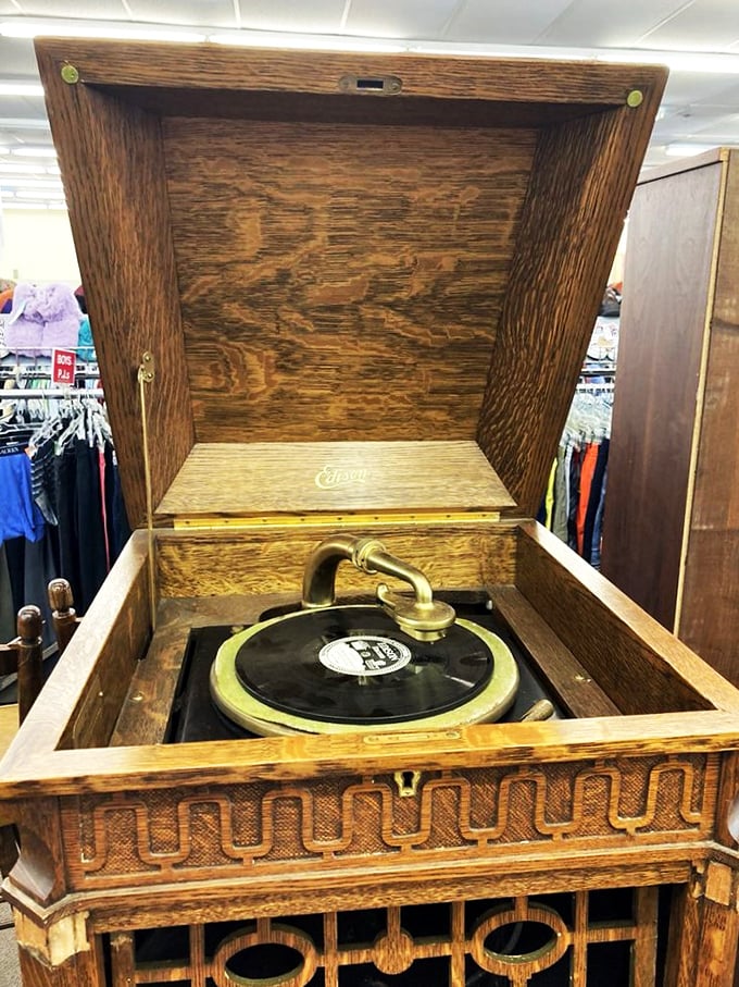 Spin me right round! This vintage record player is ready to bring the boogie back to your living room, one crackly tune at a time.