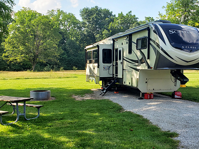Home sweet home-on-wheels! This campsite proves you can take it with you &ndash; just hitch up your house and hit the road!