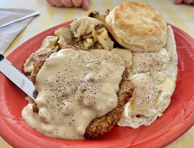 Country fried steak: Where breakfast meets dinner and decides to party. It's the mullet of meals &ndash; business and pleasure!