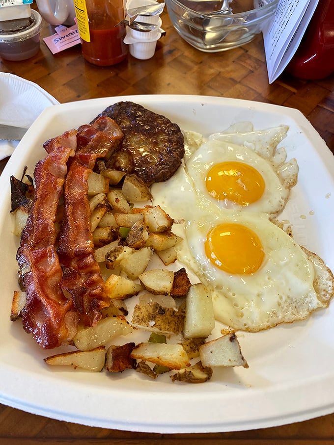 Eggs-actly what the doctor ordered! This hearty plate is a testament to the healing powers of a good old-fashioned American breakfast.