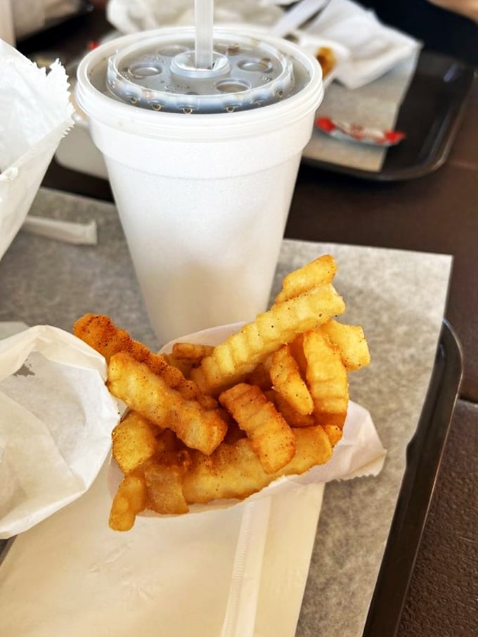 Fries so good, they should be illegal! Crispy on the outside, fluffy on the inside - it's the mullet of the food world, and we're here for it.