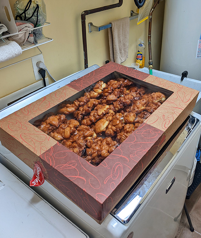 Fritter frenzy in full swing! These golden nuggets of joy are fresh out of the fryer and ready for their close-up.