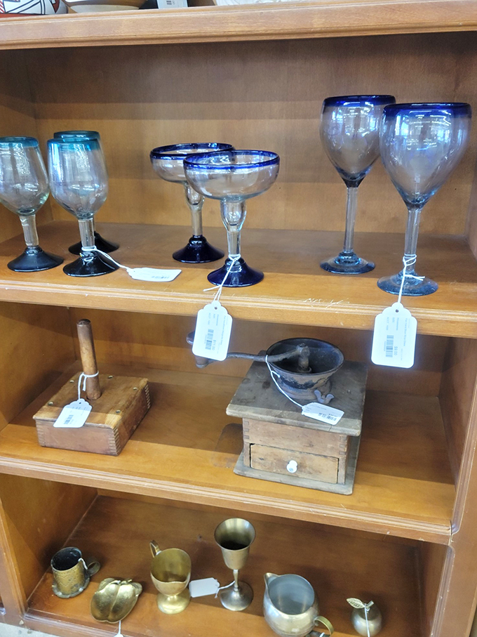 Raise a glass to vintage charm! These blue-rimmed beauties are ready to serve everything from martinis to milkshakes.