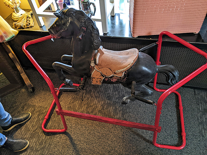 Giddy up, time travelers! This antique rocking horse is ready to gallop through the decades. Just don't expect it to fit through the DeLorean's doors.