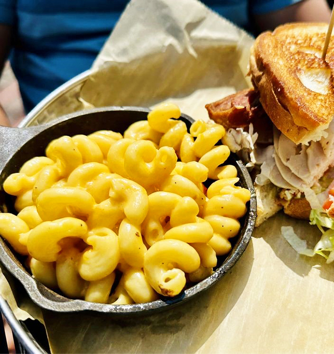 Comfort in a cast-iron skillet! This mac and cheese is so perfectly golden and creamy, it could make a carb-counter weep.