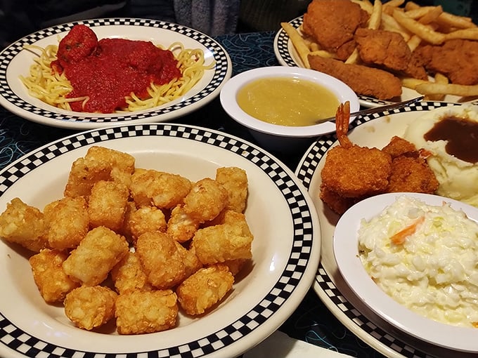 Comfort food extravaganza! This spread is like a warm hug for your taste buds, with enough options to satisfy even the pickiest of time travelers.