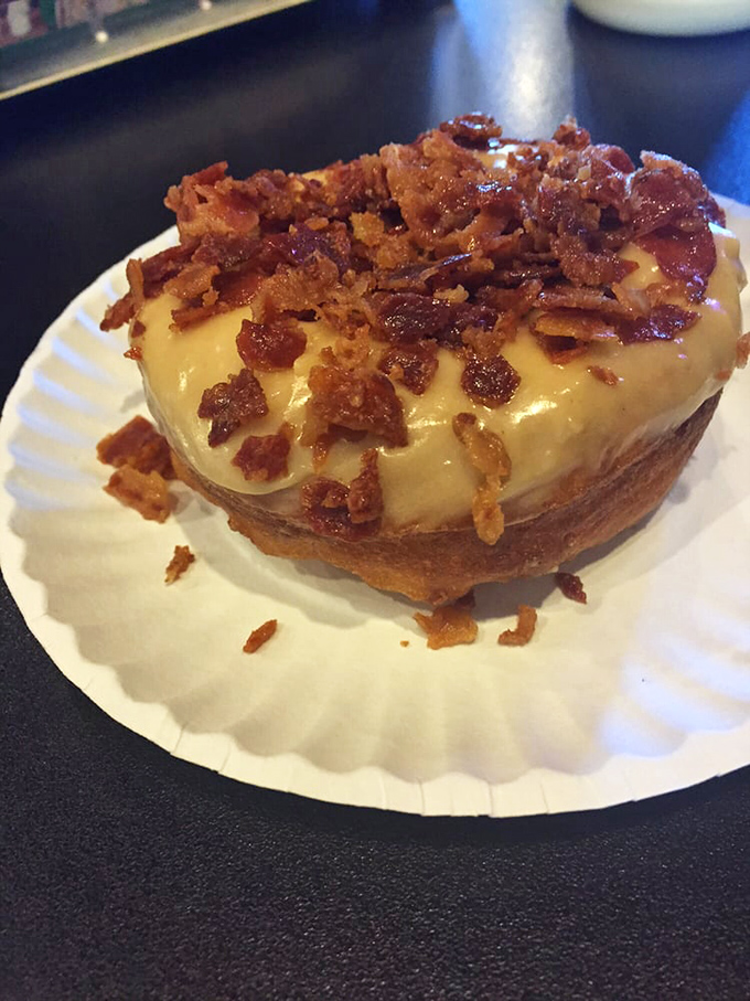 Peanut butter and bacon on a donut? It's like Elvis's favorite sandwich got a sugary makeover!