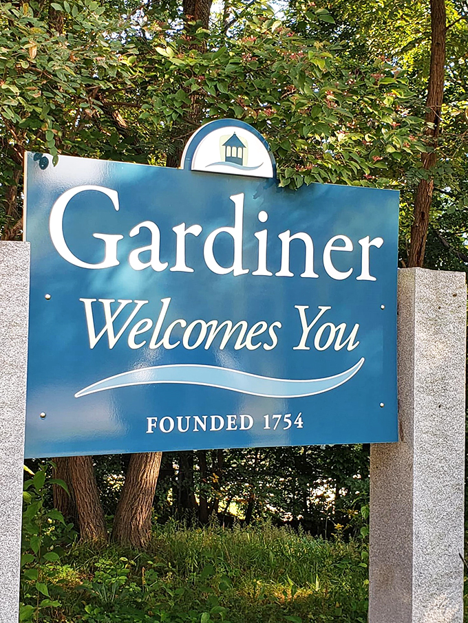 Founded in 1754, still welcoming in 2023: Gardiner's sign is like a warm Maine hug, minus the awkward back-patting.