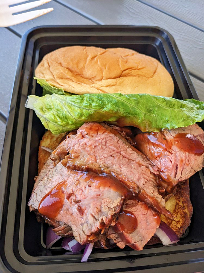 The tri-tip sandwich: where beefy perfection meets pillowy bun in a dance of deliciousness.