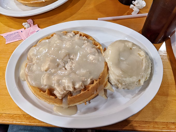 This waffle's not just golden, it's 24-karat delicious. Topped with enough cream to make a cloud jealous.