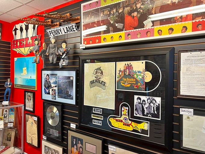 A wall of wonder! This display is like a visual mixtape of Beatles history, with every frame telling a story of musical magic.