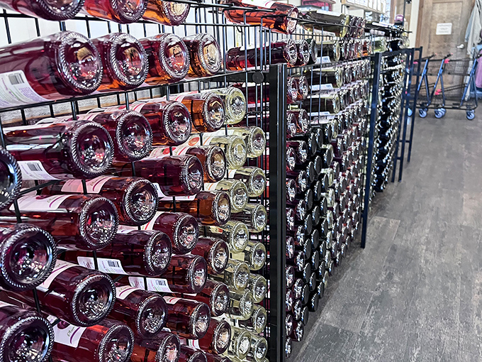 A wall of liquid Wisconsin! This wine collection is like a library of local flavors &ndash; each bottle tells a story of sun, soil, and seriously good grapes.
