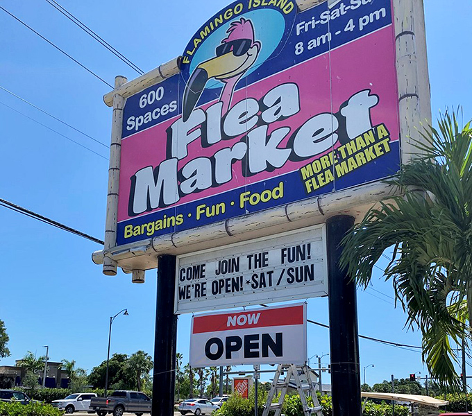 Welcome to Flamingo Island Flea Market, where bargains are always in season! It's like a tropical vacation for your wallet.