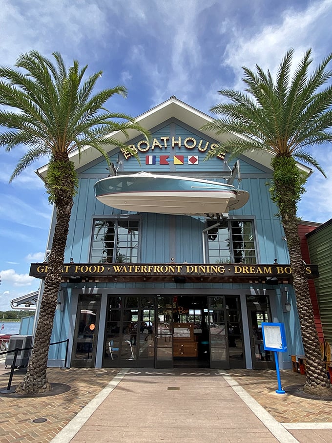 Nautical and nice! The Boathouse serves up waterfront elegance with a side of amphibious car spectacle.