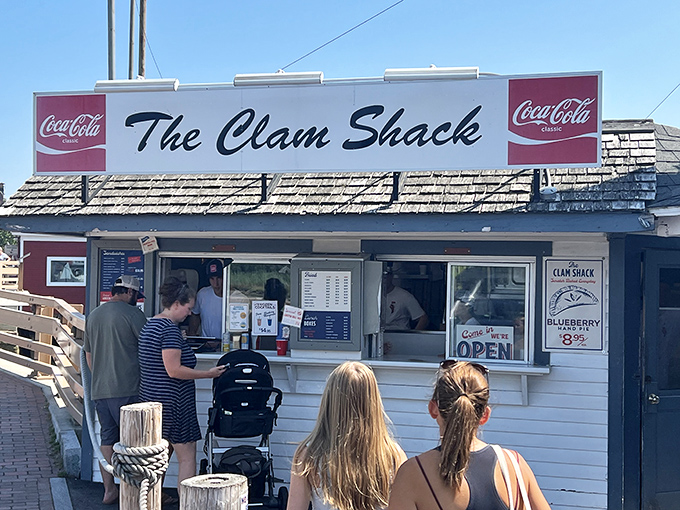 The Clam Shack's compact white building proves great seafood comes in small packages, with lines that stretch across the bridge.