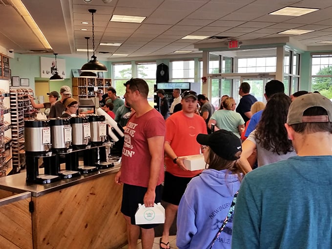 The line of donut devotees! These folks know that good things come to those who wait &ndash; especially when those good things are made of potato-based dough.