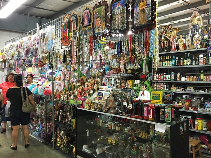 Holy tchotchkes, Batman! This booth is a treasure trove of knick-knacks, where religious icons rub shoulders with pop culture in perfect harmony.