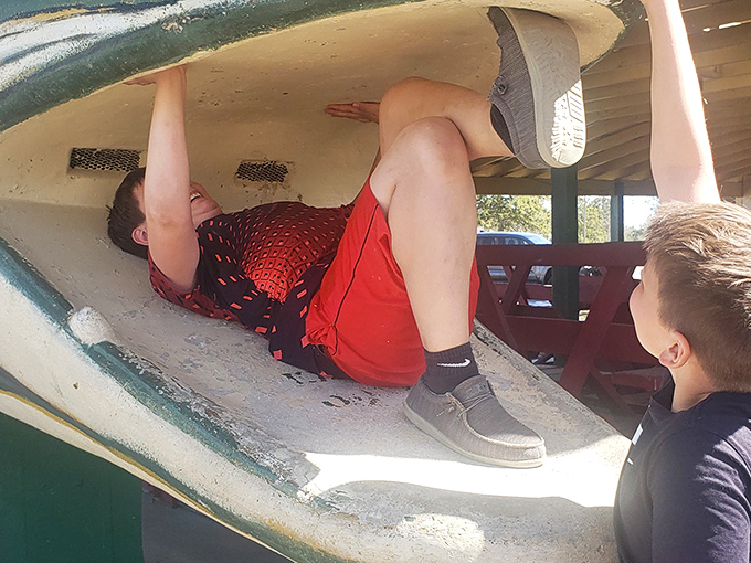 Who says you can't teach an old fish new tricks? This muskie's doubling as the world's most unusual jungle gym!