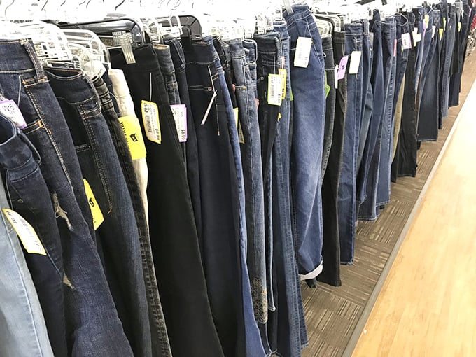 Denim dreams come true! Navigate this sea of jeans to find your perfect pair – it's like a treasure hunt for your legs.