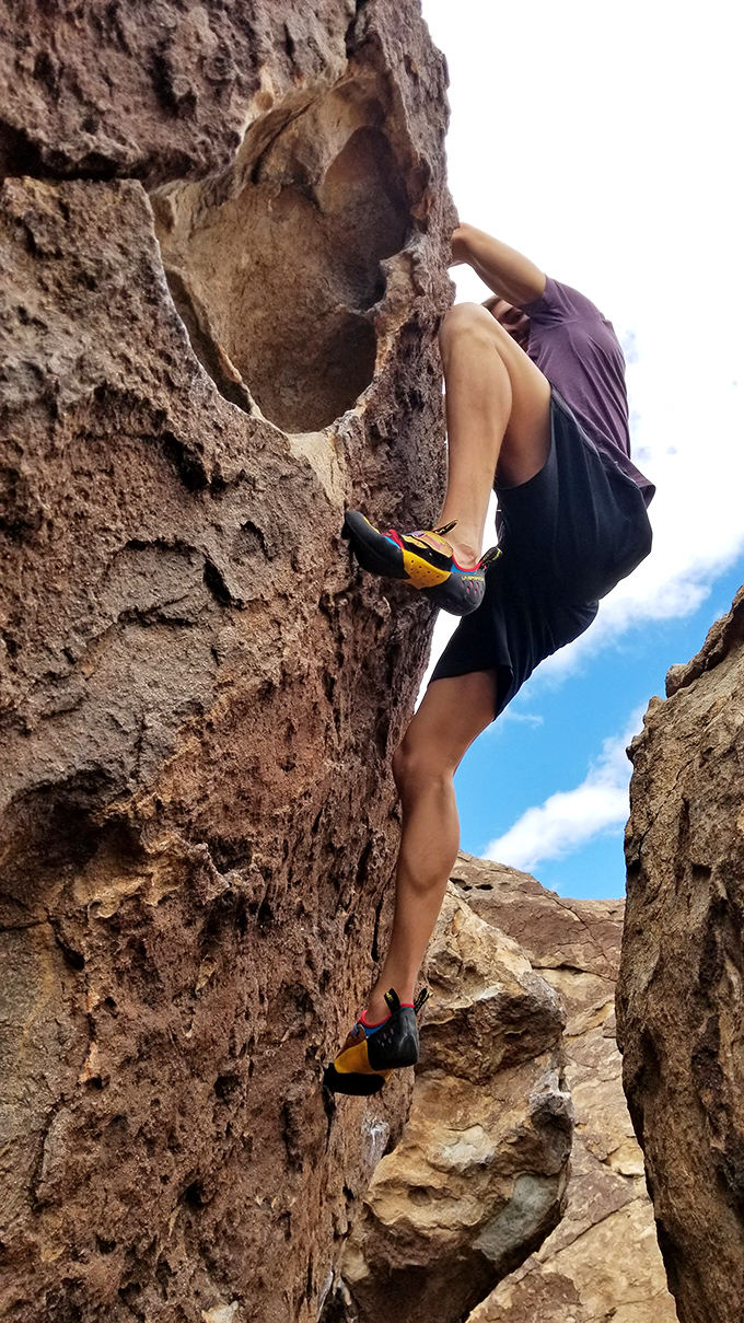 Spiderman, watch out! This climber's defying gravity and making it look easy. Talk about hanging out!