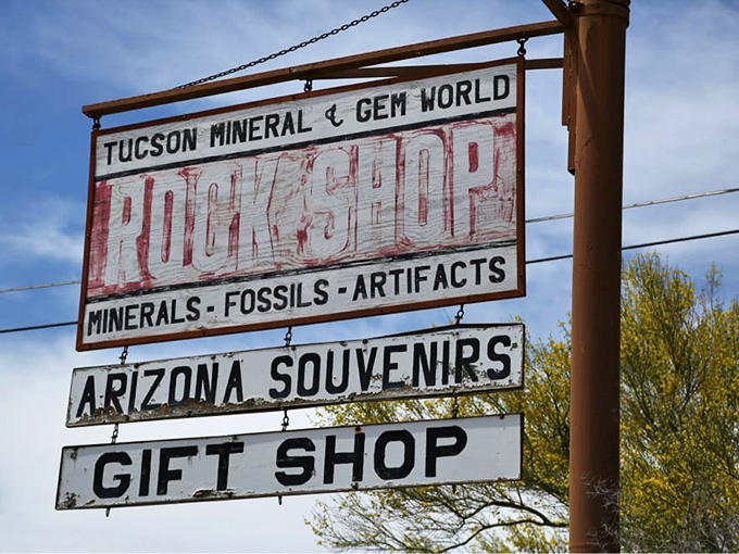 "Rock Shop" doesn't do it justice. This sign promises a journey through time, space, and the Earth's crust &ndash; all in one stop!