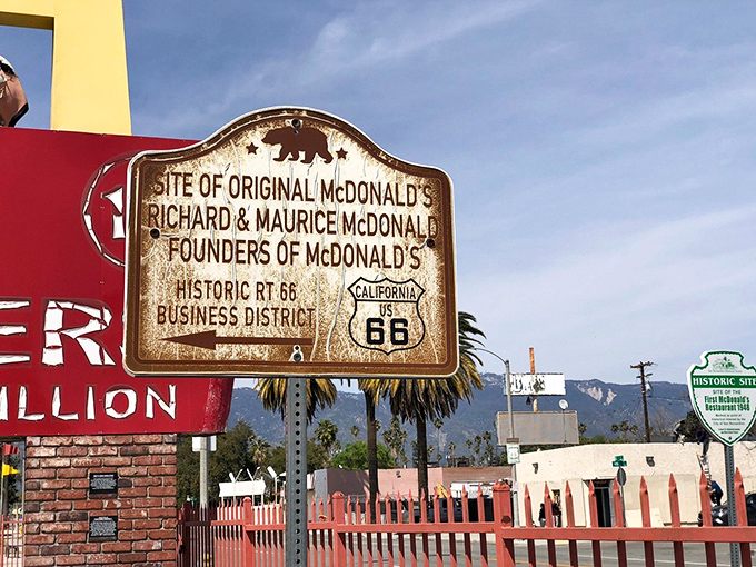Where the beef began! This sign marks the holy grail of fast food pilgrimage sites, the birthplace of the Golden Arches empire.