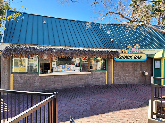 Fuel for fun! This snack bar might not be a five-star restaurant, but when you're craving carnival cuisine, it's the Ritz-Carlton of roller coaster refueling stations.