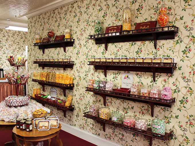Candy cornucopia! This wall of sweets is like a treasure chest for your inner child. X marks the spot where willpower goes to die.