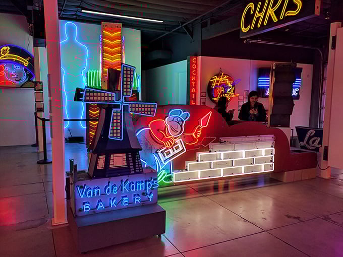 Welcome to neon nirvana! These visitors are getting their glow on, surrounded by a treasure trove of illuminated history.