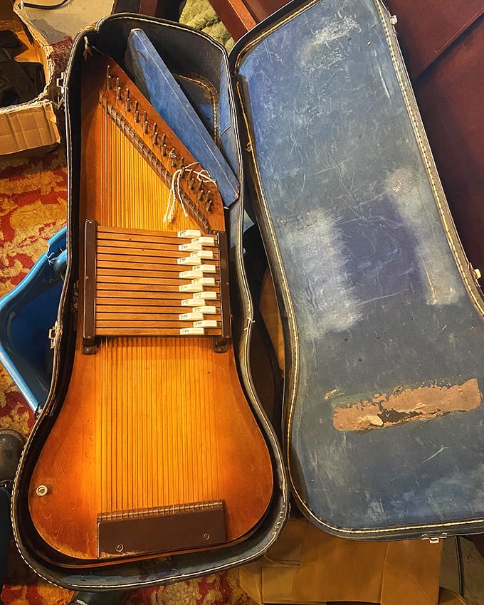 An autoharp that's seen better days, but probably sounds sweeter for it. It's the Keith Richards of string instruments.