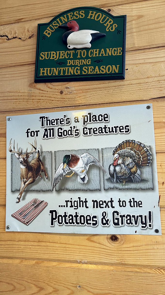 Even the business hours have a sense of humor here. Hunting season waits for no goose, apparently!