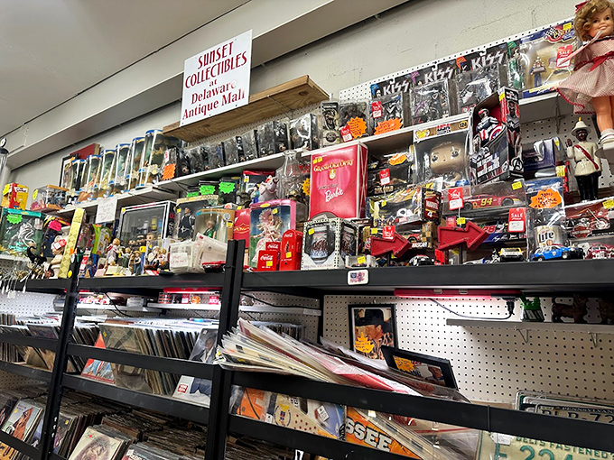 Pop culture paradise! From classic toys to kitschy collectibles, this shelf is a nostalgic rollercoaster ride through the decades.