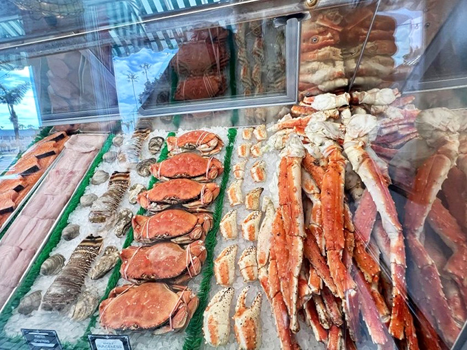 A display case that's basically an aquarium on ice. This fresh seafood selection is like a "Who's Who" of delicious sea creatures.