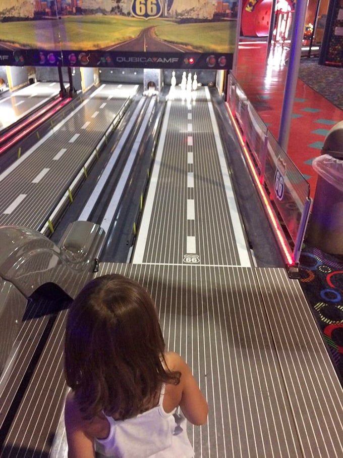 Strike up some fun on this mini bowling alley. It's like regular bowling, but without the awkward shoe rental.