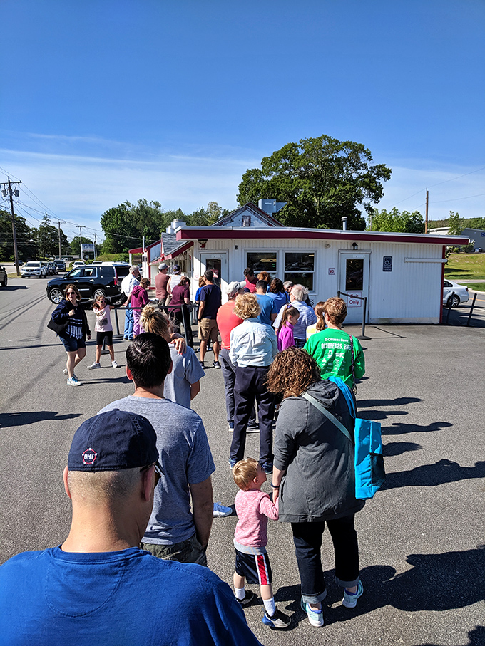 The line of anticipation. Like waiting for a rollercoaster, but instead of screams, you get sweet, sweet satisfaction.