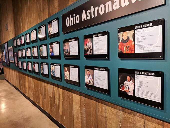 "Ohio's star-studded wall of fame: More astronauts than you can shake a rocket at!" The Ohio Astronauts display showcases the state's outsized contribution to space exploration.