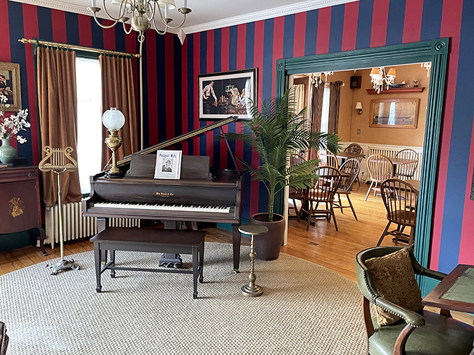 Step into the Pentagoet Inn's interior and prepare for a color explosion. It's like Wes Anderson designed a cozy New England retreat.