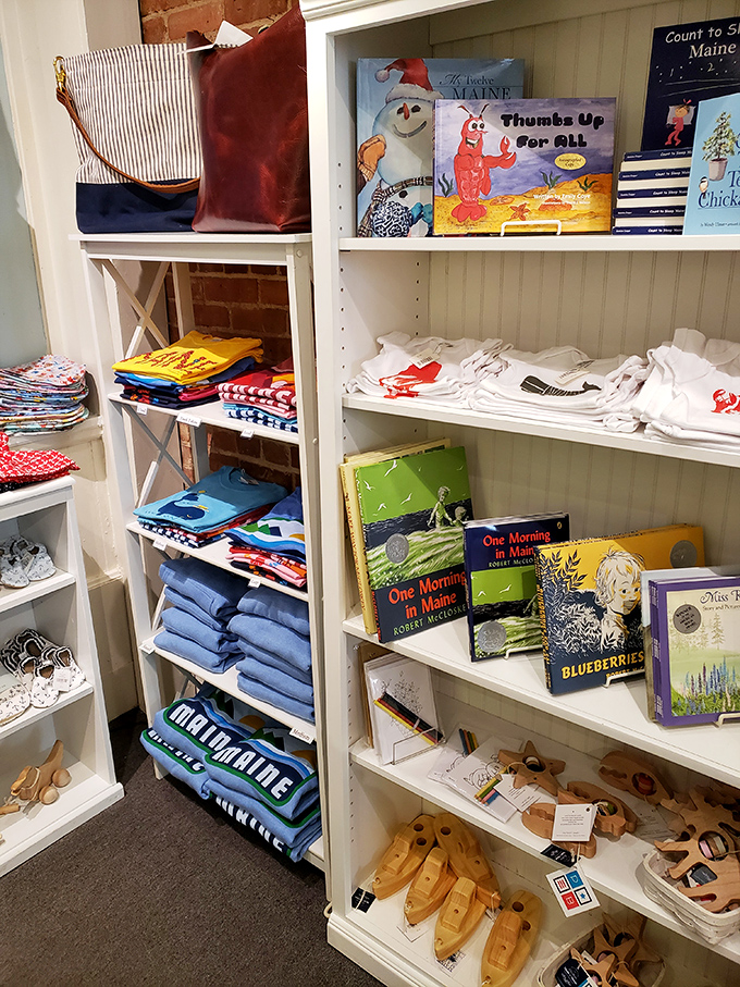 From lobster onesies to lighthouse nightlights, this corner has all your "I heart Maine" needs covered. Tacky? Maybe. Irresistible? Absolutely.