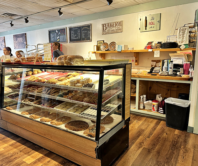 The bakery's vintage-style exterior signage adds character to Stoughton's streetscape &ndash; a colorful invitation to indulge.