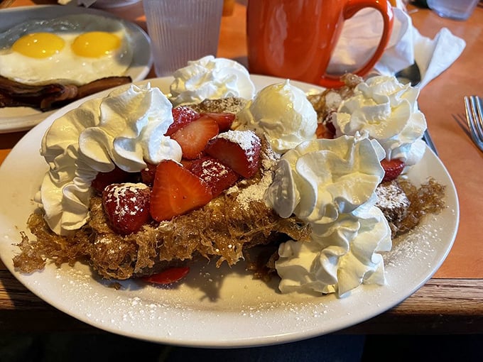 Strawberry French toast that's more decadent than a Hollywood starlet. It's breakfast meets dessert in the most delightful way.